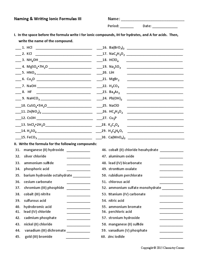 Naming & Writing Ionic Formulas III | PDF | Acid | Hydroxide Naming & Writing Ionic Formulas III | PDF | Acid | Hydroxide