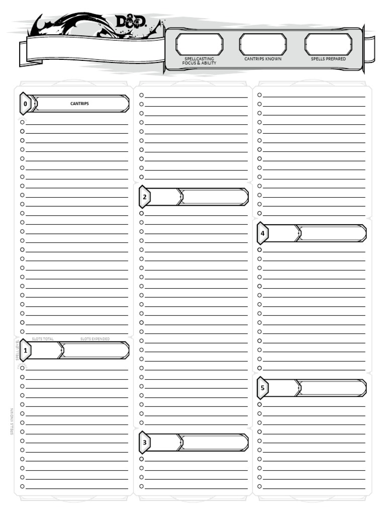 Half-Caster Spell Sheet - Large Text PDF | PDF