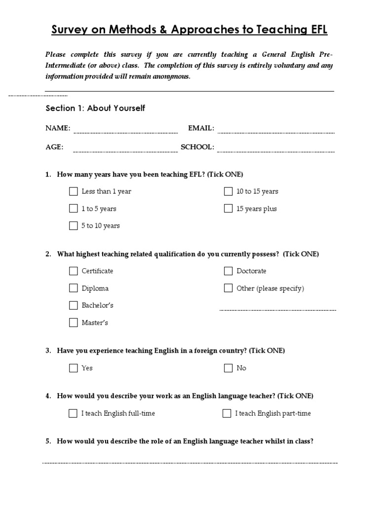 Final Survey For English Language Teachers | PDF | English As A Second ...