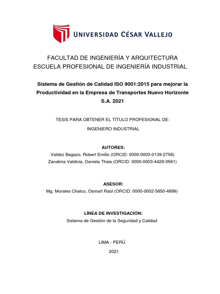 Sistema de Gestión de Calidad ISO 9001:2015 | PDF | Calidad (comercial) | Sistema de manejo de ...