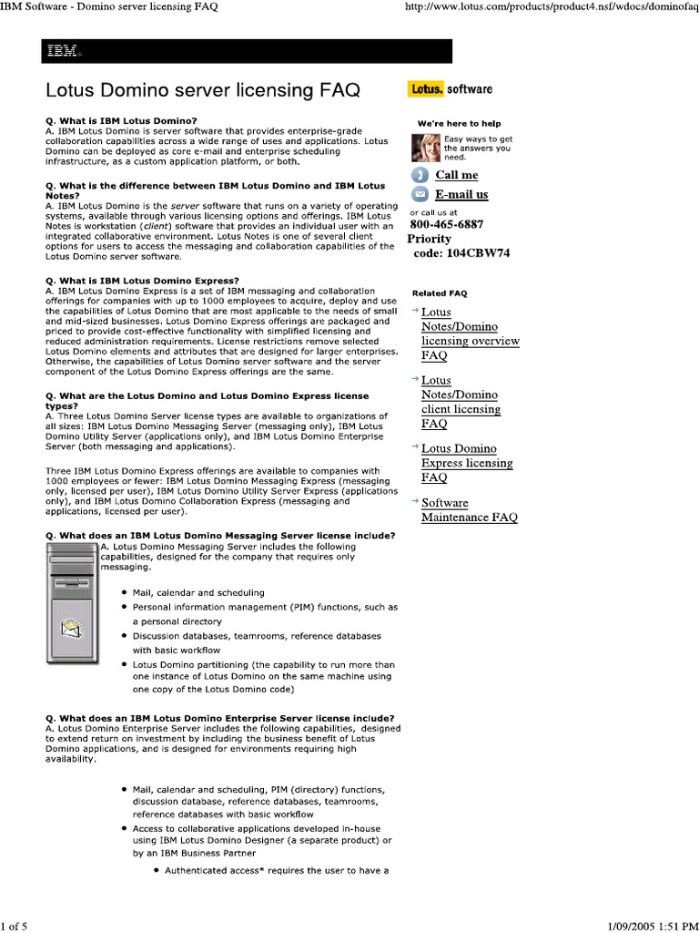 Lotus Domino Server Licensing FAQ | PDF