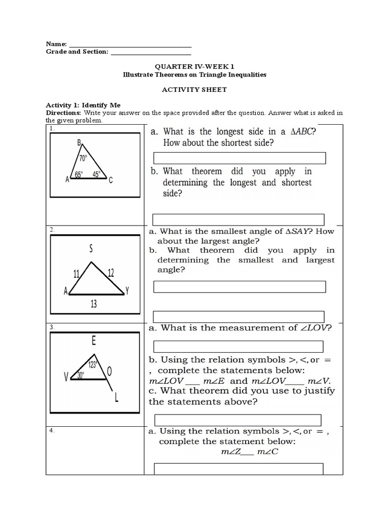 QUARTER IV-Week 1 Activity Sheet | PDF | Triangle | Angle