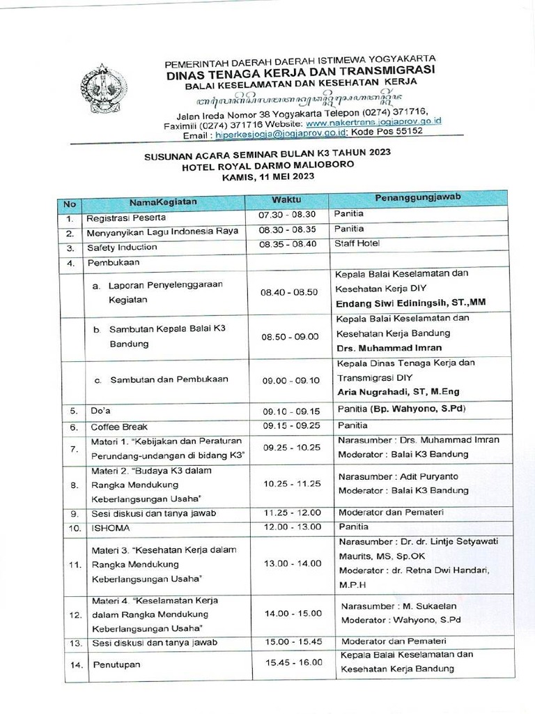 Rundown Acara Seminar Bulan K3 Dipa Bandung PDF | PDF