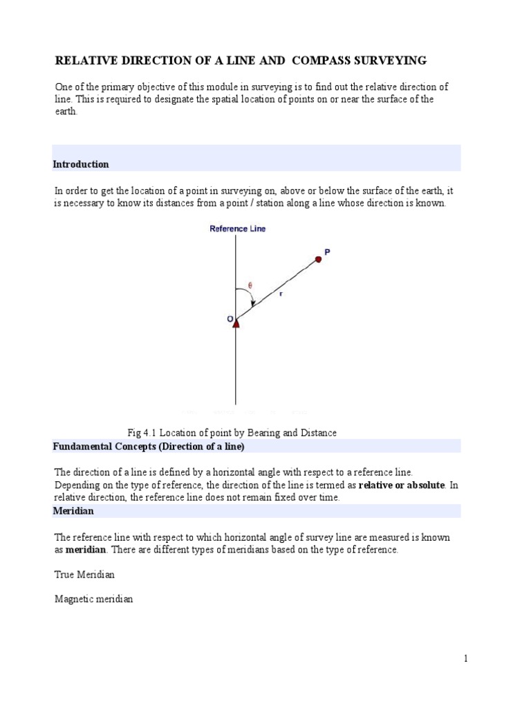 Relative Direction of A Line and Compass Surveying | PDF | Compass ...