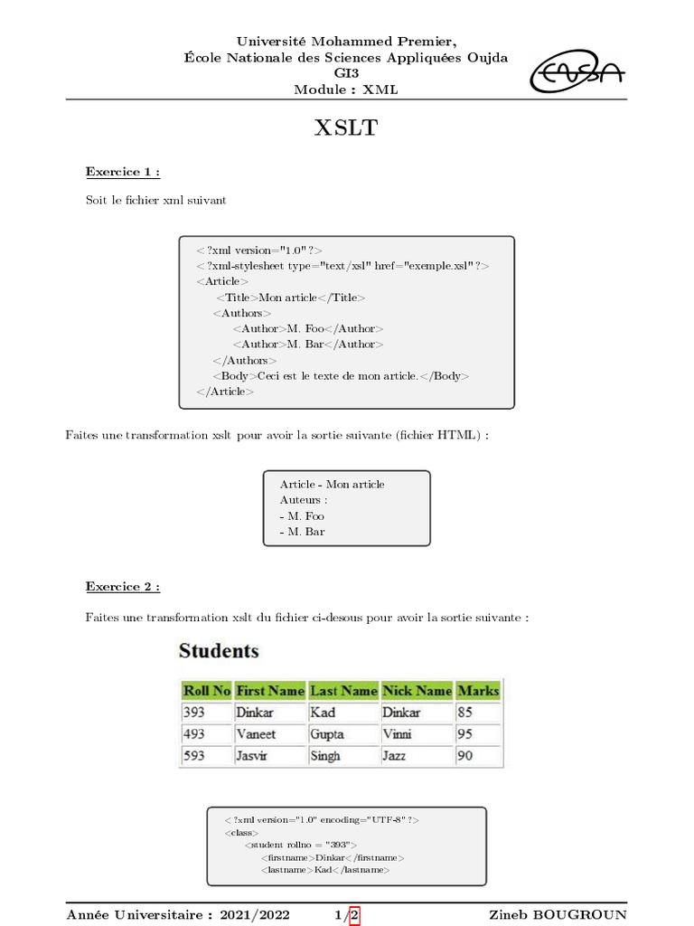 Transformations XSLT pour XML et HTML | PDF