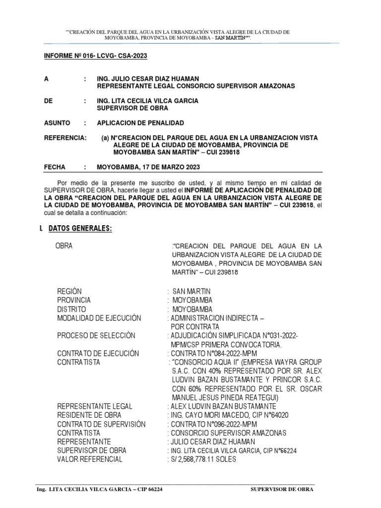 Informe #16-Penalidad Cronograma | PDF | Gobierno | Justicia