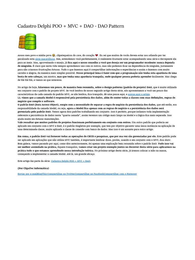 Delphi Poo Mvc Dao 03 Pattern Pdf Model View Controller Mvc Informática 