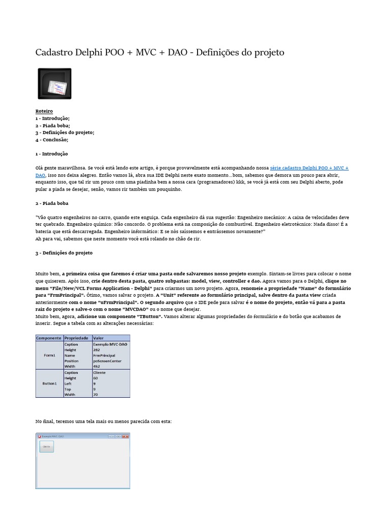 Delphi POO MVC DAO 04 PROJETO | PDF | Model-View – Controller (MVC)