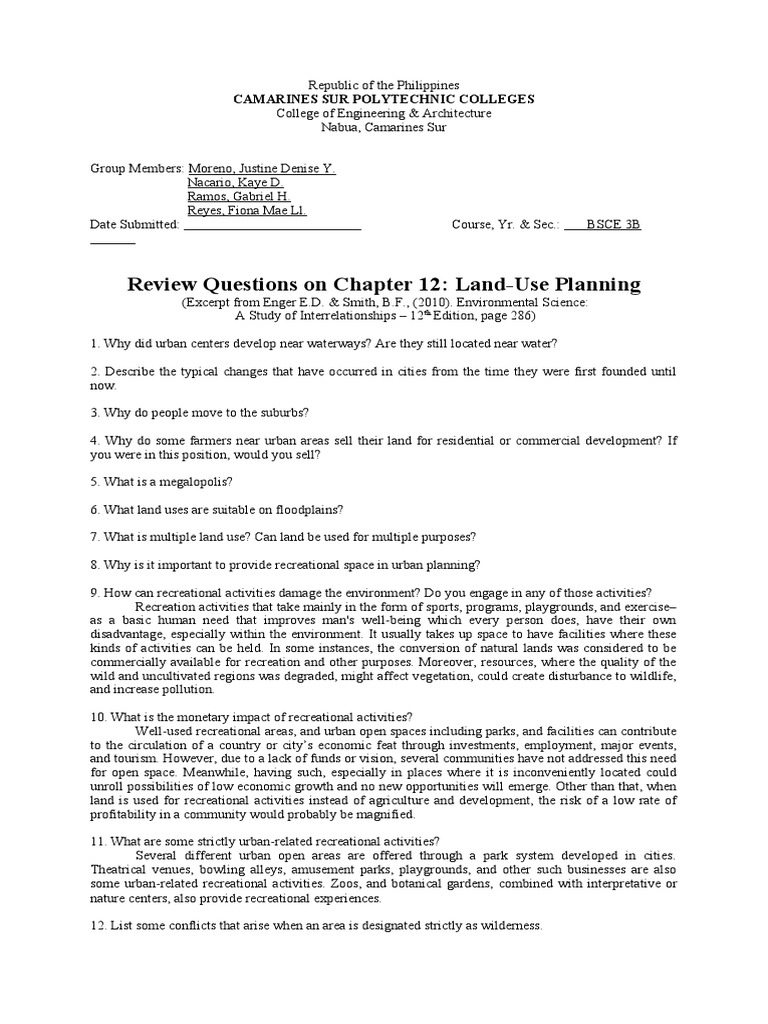 Land-Use Planning Review Questions | PDF | Natural Environment ...