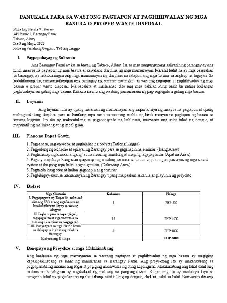 Panukalang Proyekto | PDF