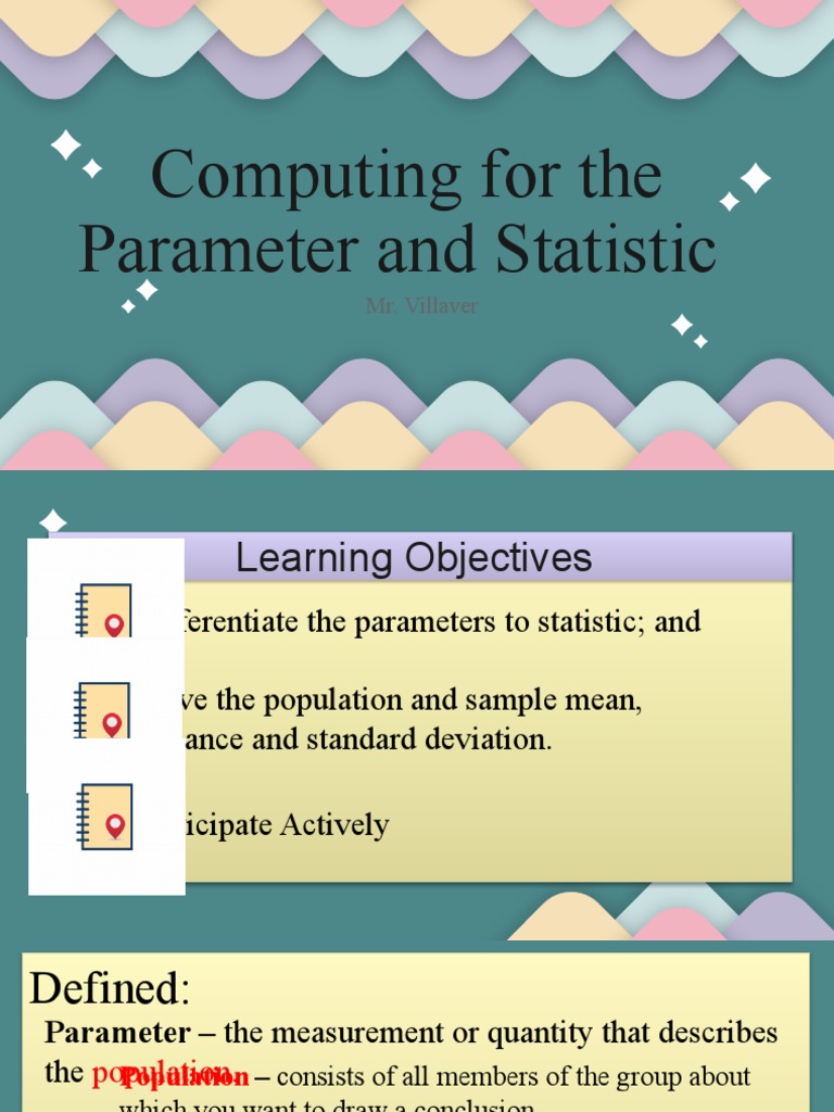 Lesson 11 Computing The Parameter And Statistic Pdf Standard Deviation Variance