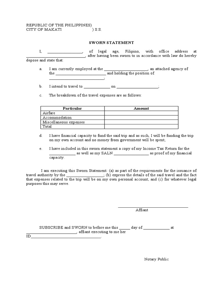 Sworn Statement - Travel | PDF