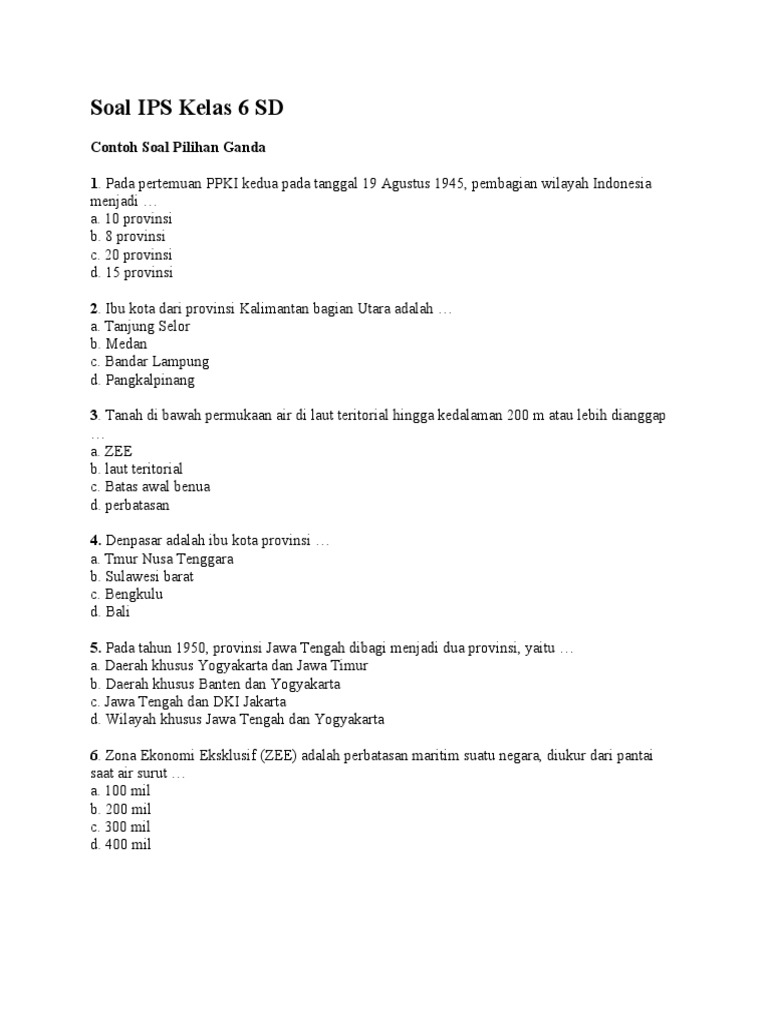 Soal IPS Kelas 6 SD | PDF