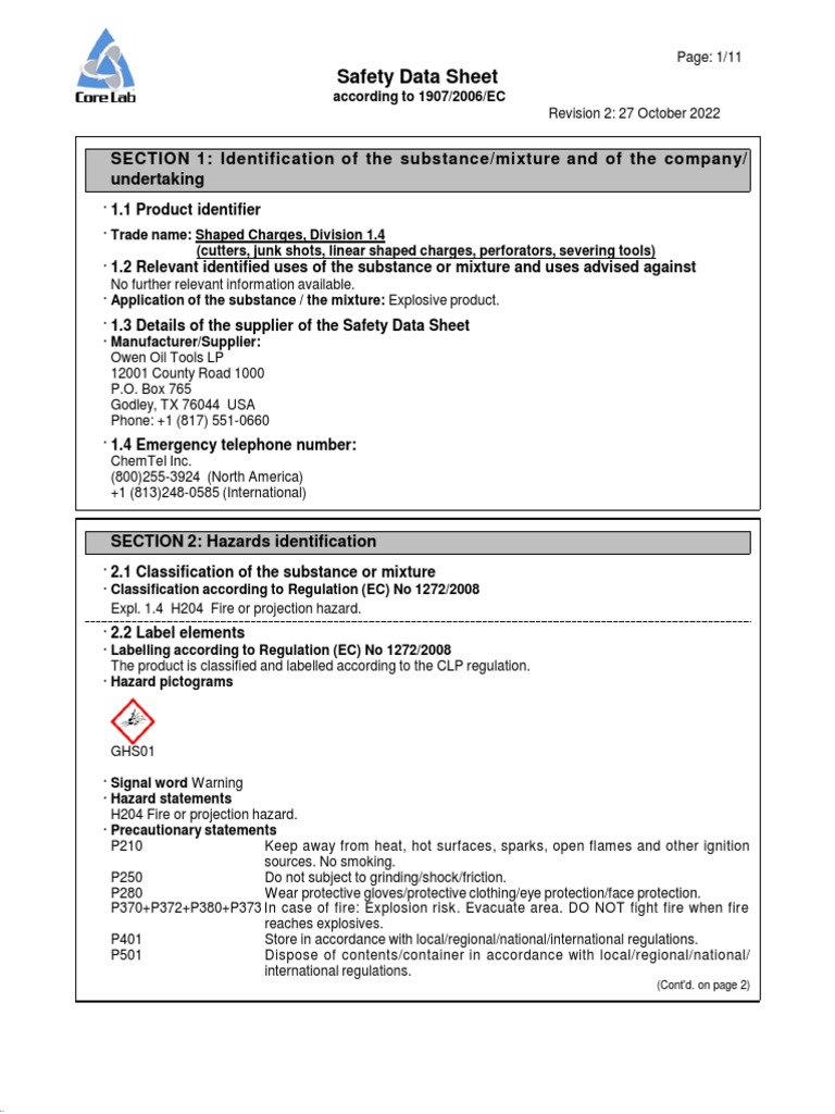 Shaped Charges, Division 1.4 - EU | PDF | Dangerous Goods | Toxicity