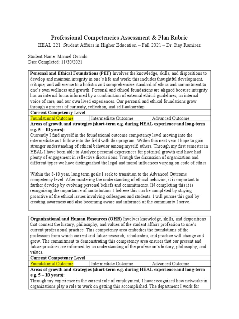 Annotated-professional 20competencies 20assessment 20 26 20plan | Pdf 