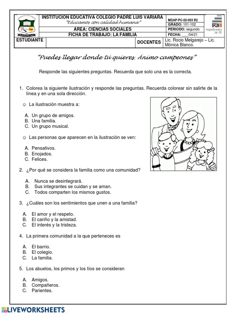Evaluación de la Familia para Segundo Grado | PDF