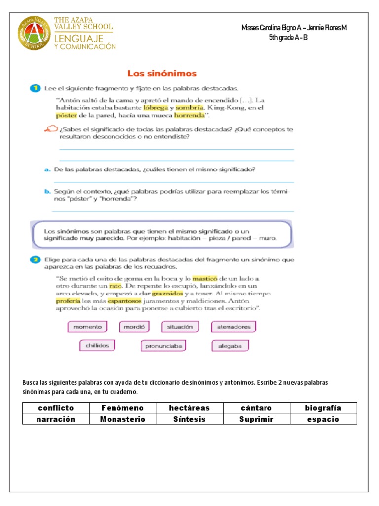 Guia 5° Sinonimos y Antonimos PDF | PDF