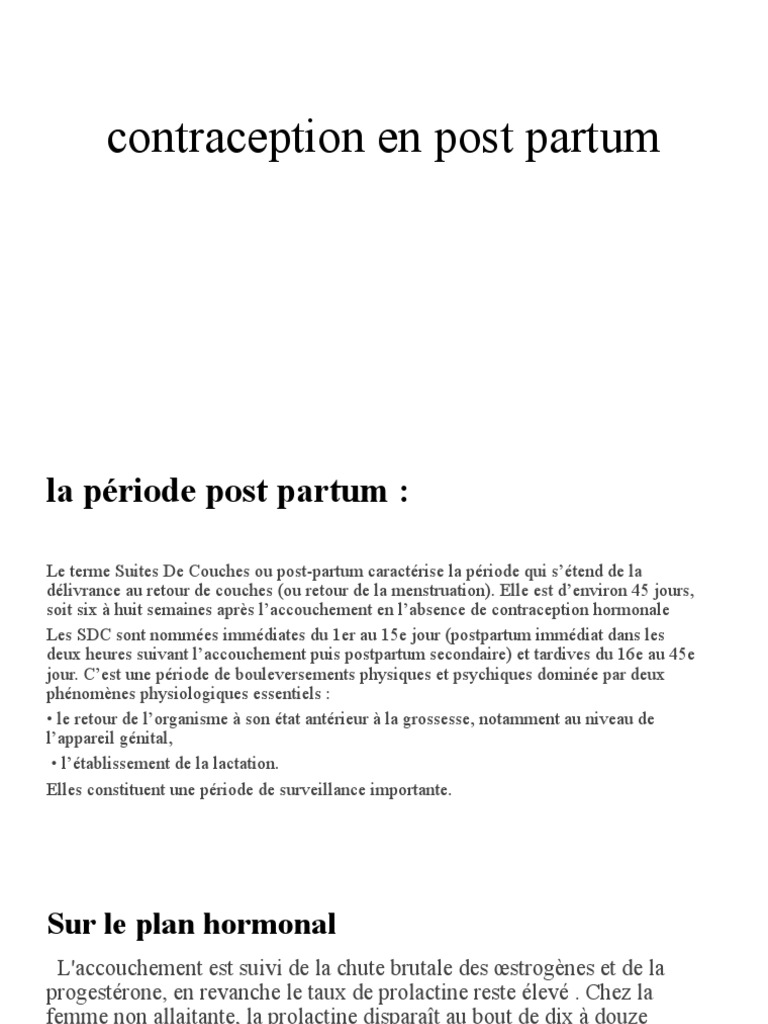 Contraception en Post Partum Final | PDF | Contraception | Post-partum