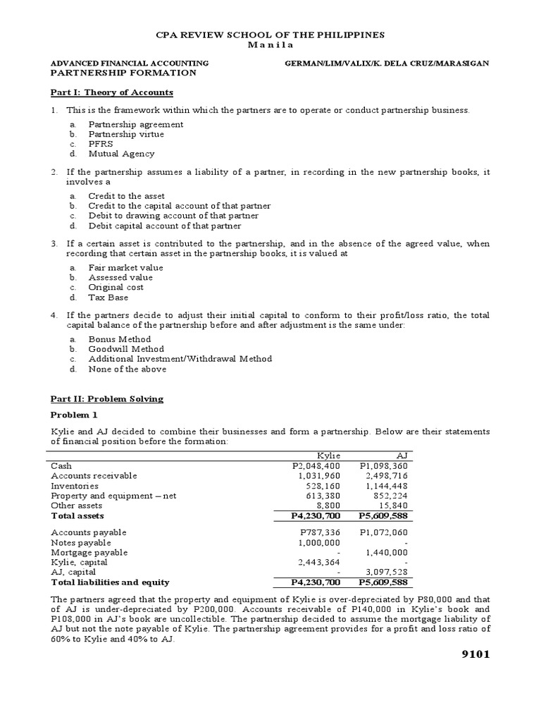 9101 - Partnership Formation | PDF | Book Value | Debits And Credits