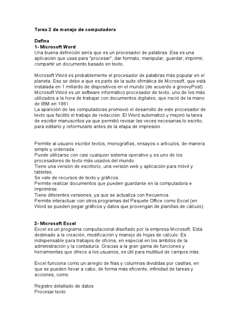 Tarea 2 Manejo de Computadora | Descargar gratis PDF | Microsoft ...