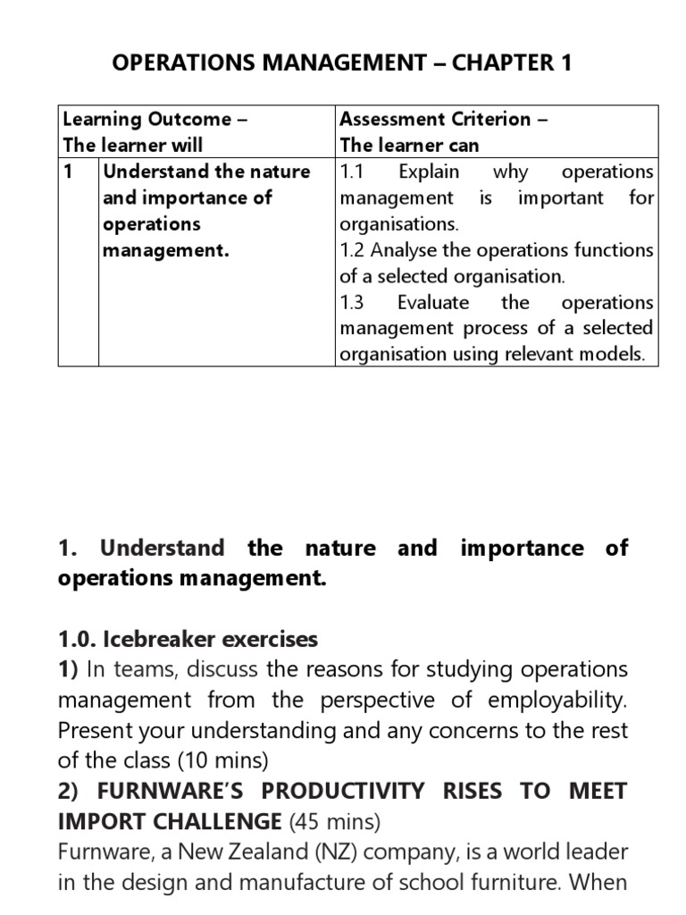 Operations Management - Chapter 1 | PDF | Lean Manufacturing | Operations Management