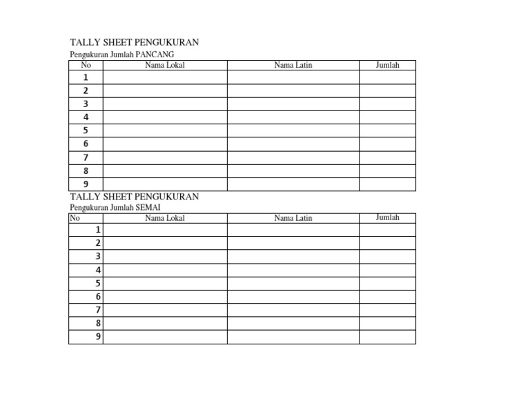 TALLY SHEET PENGUKURAN PANCANG Dan SEMAI PDF | PDF