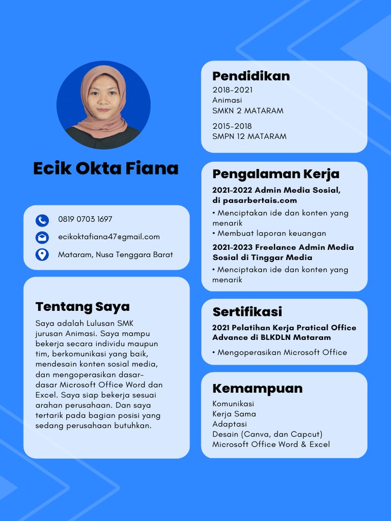 CV Ecik Okta Fiana PDF | PDF | Karier & Perkembangan