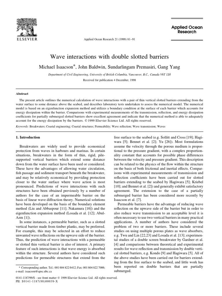 Isaacson Et Al 1999 | PDF | Drag (Physics) | Waves