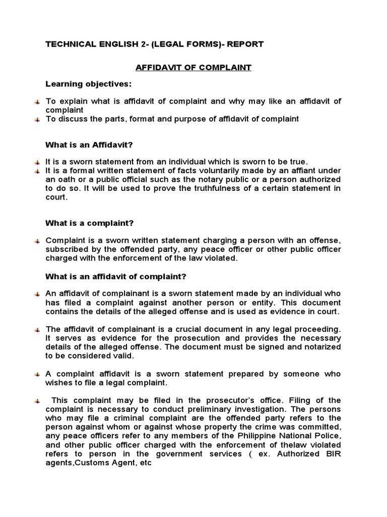 Technical English 2 | PDF | Affidavit | Complaint