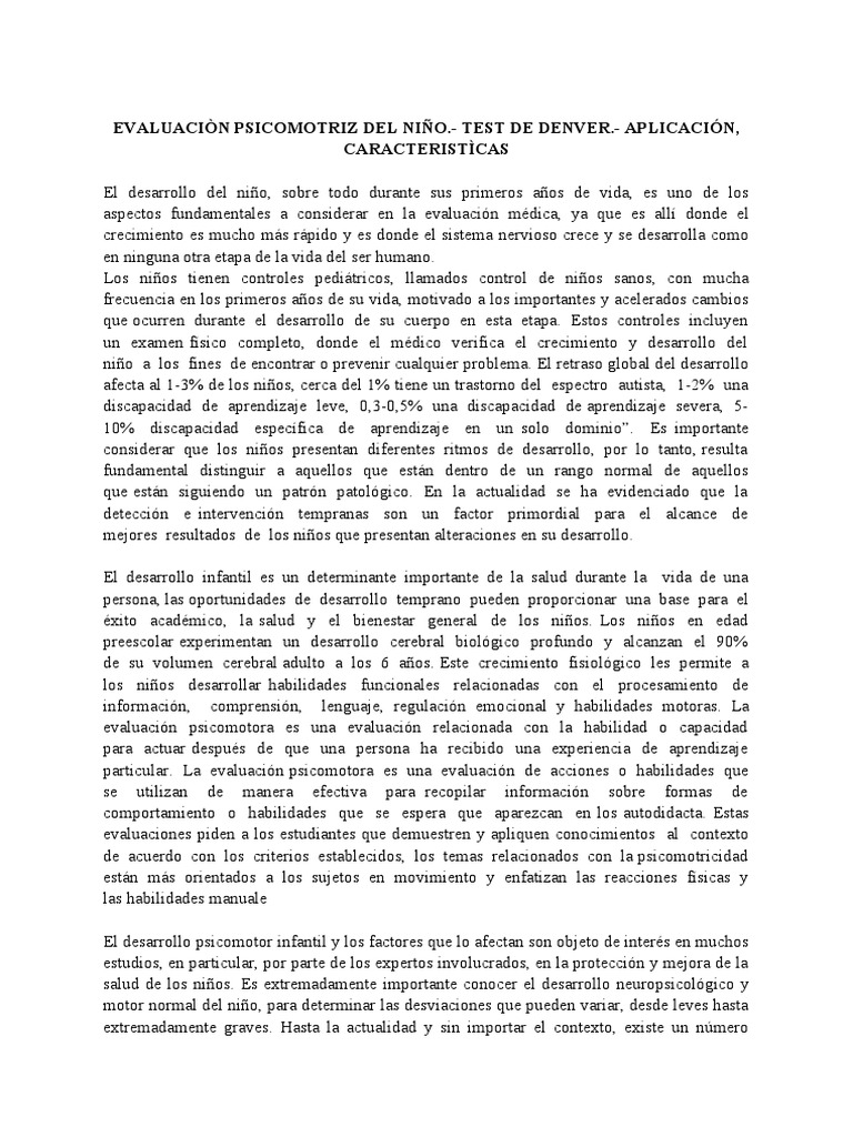 Test de Denver | PDF | Evaluación | Aquisición de idioma