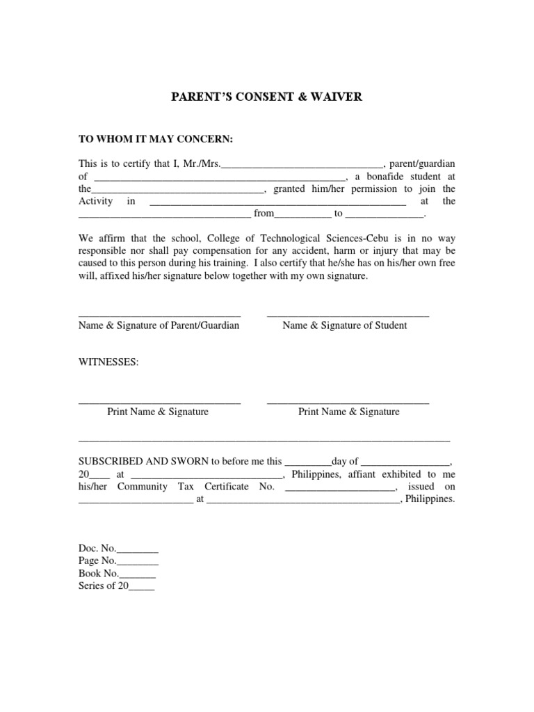 Parent Consent & Waiver Form | PDF | Career & Growth