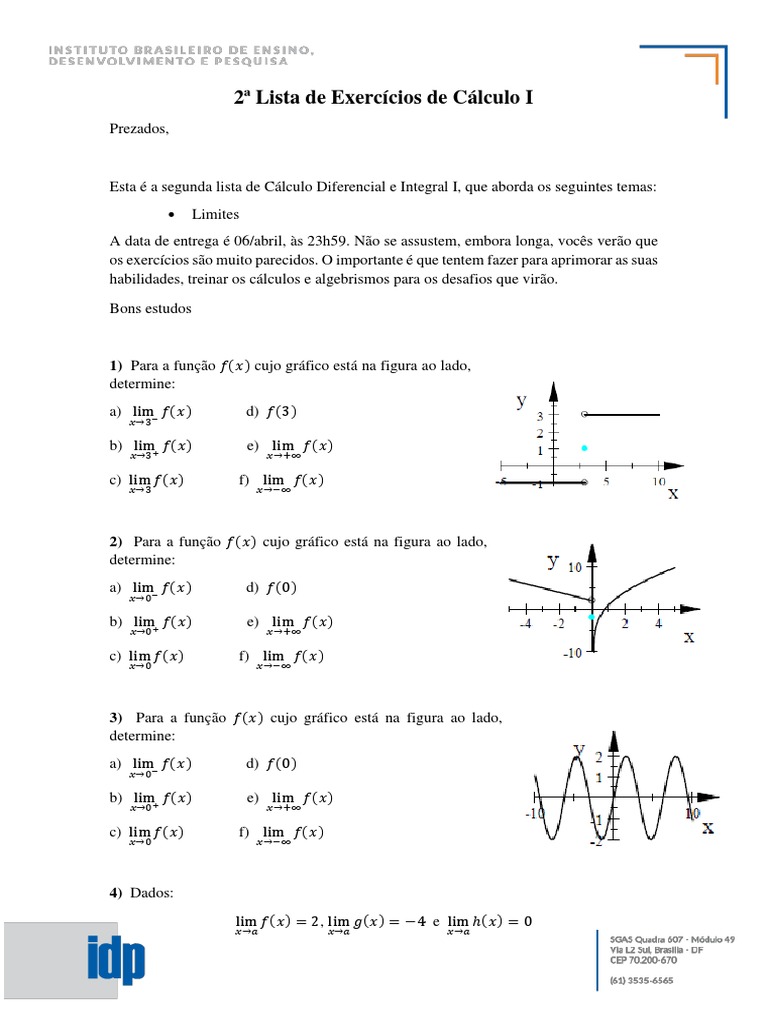 2 Lista de Exercícios de Cálculo I | PDF | Função contínua | Objetos ...