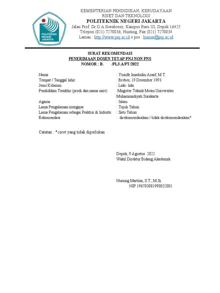 Form Surat Rekomendasi | PDF