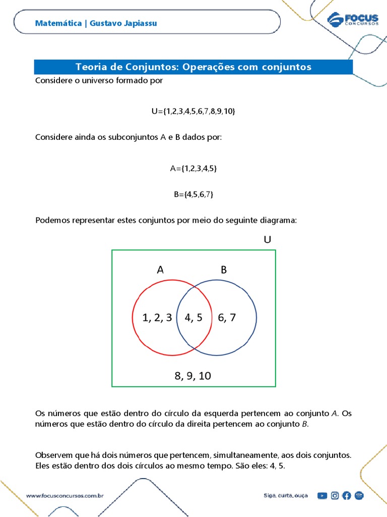 Aula 02 Mat Gu Jap Teoria de Conjuntos Operacao Com Conjuntos | PDF