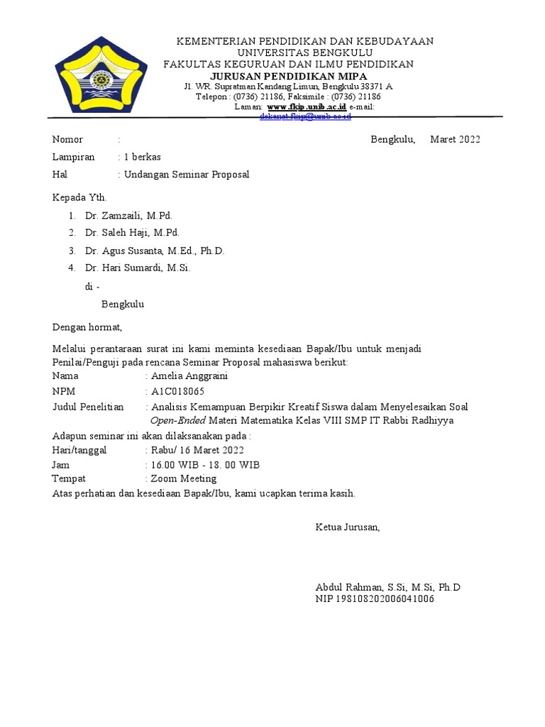 Undangan Seminar Proposal Amelia Anggraini | PDF