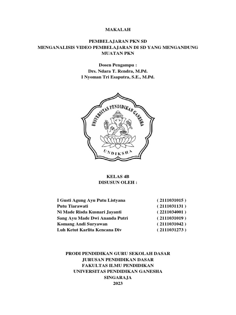 MAKALAH PKN - Menganalisis Video Pembelajaran PKN Di SD Kelas 1 | PDF | Karier & Perkembangan ...