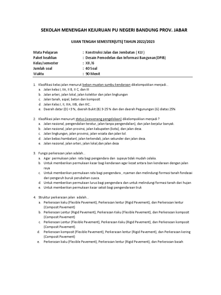 Soal PTS XII DPIB KJJ 2023 SEM 6 - 2022-2023 | PDF