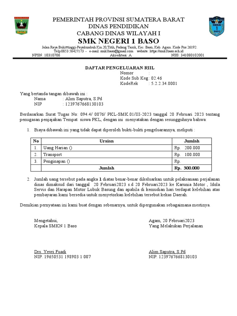 Contoh Pengisian Format Perjadin | PDF