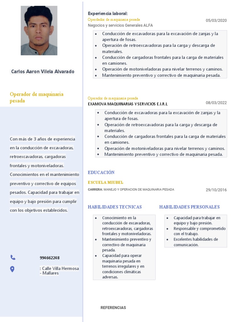 CV Operador Maquinaria Pesada | PDF | Equipamiento pesado CV Operador Maquinaria Pesada | PDF | Equipamiento pesado