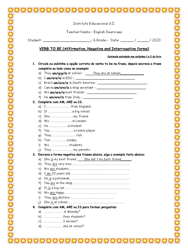 6 Ano - Verbo To Be | PDF