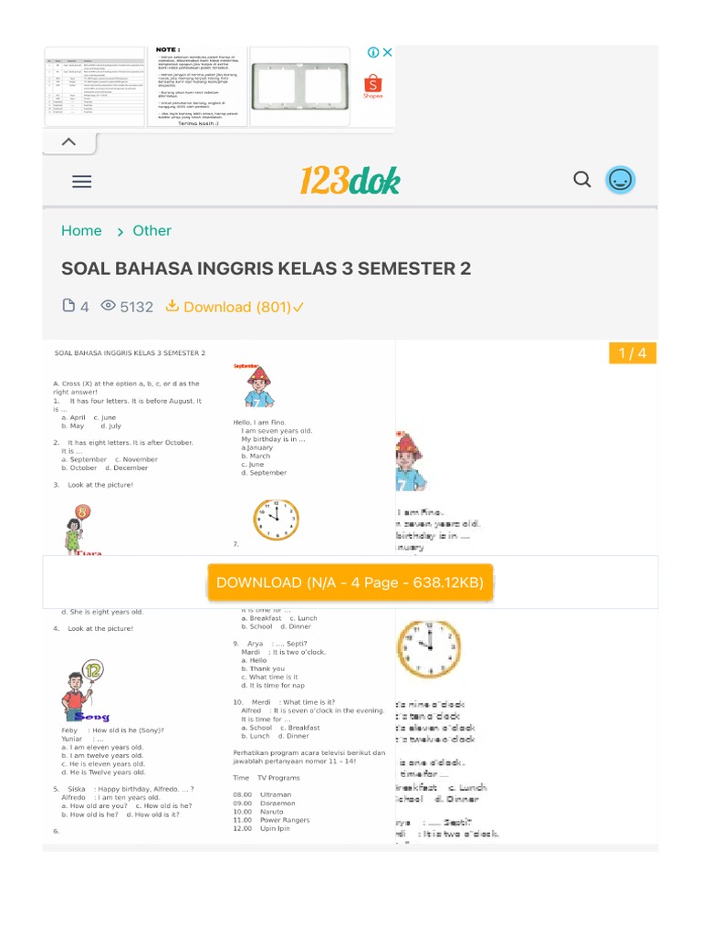 SOAL BAHASA INGGRIS KELAS 3 SEMESTER 2.pdf | PDF