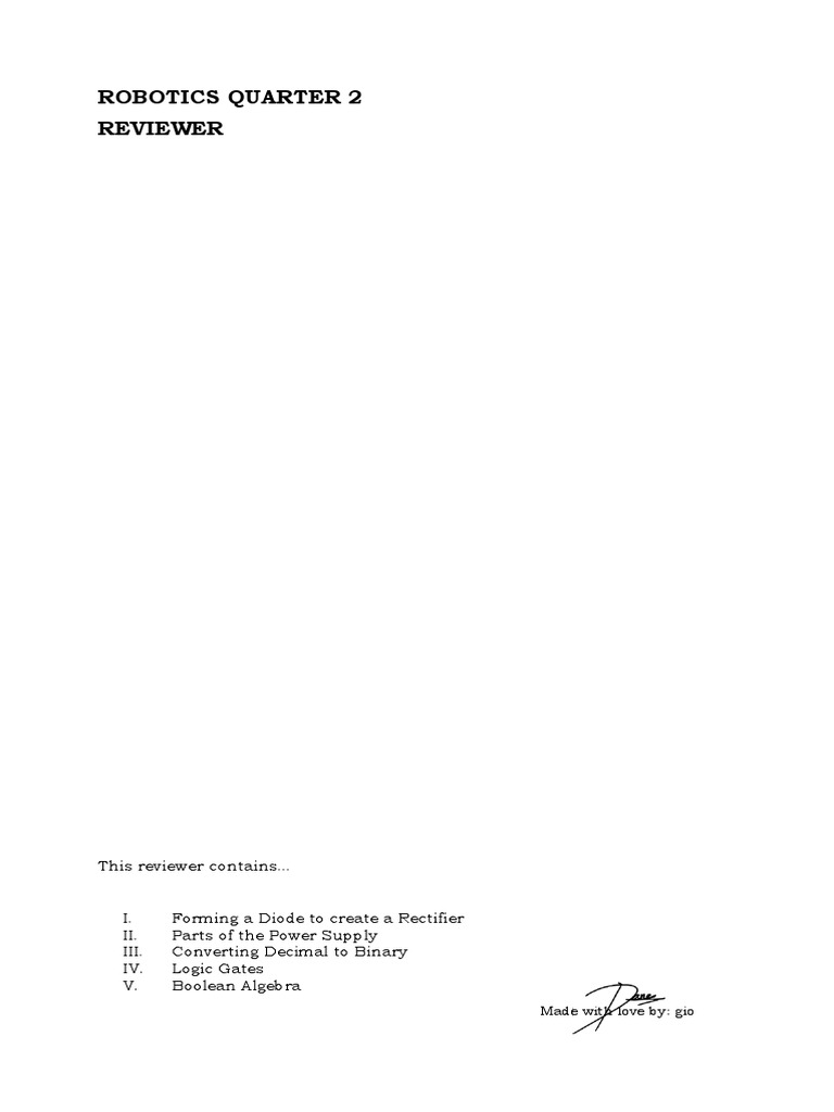 Grade 9 Robotics Reviewer Quarter 2 PDF | PDF | Rectifier | Logic Gate Grade 9 Robotics Reviewer Quarter 2 PDF | PDF | Rectifier | Logic Gate