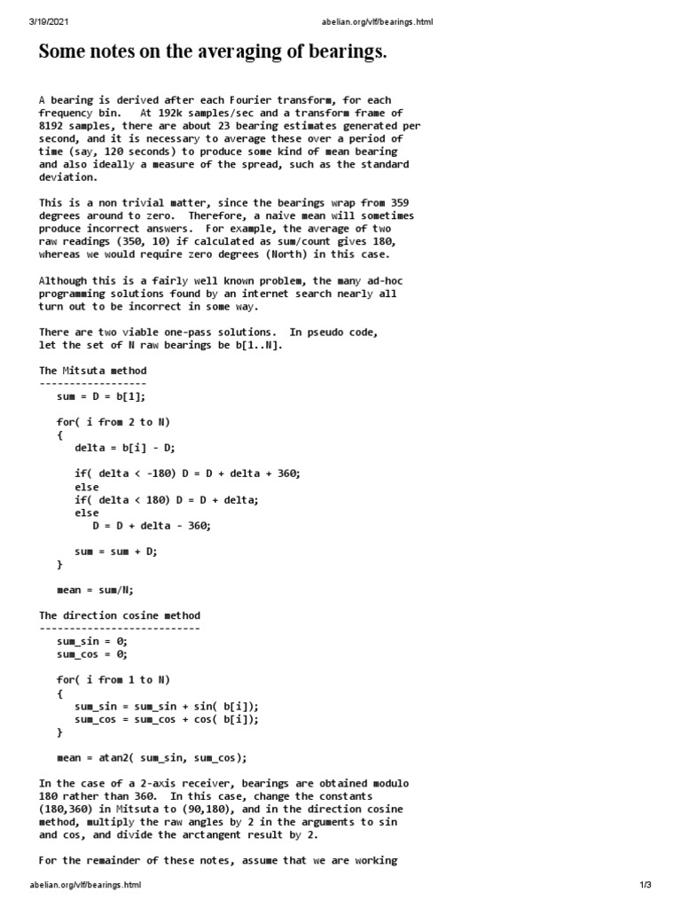 Comparing the Mitsuta Method and Direction Cosine Method for Averaging Bearings in the Presence ...