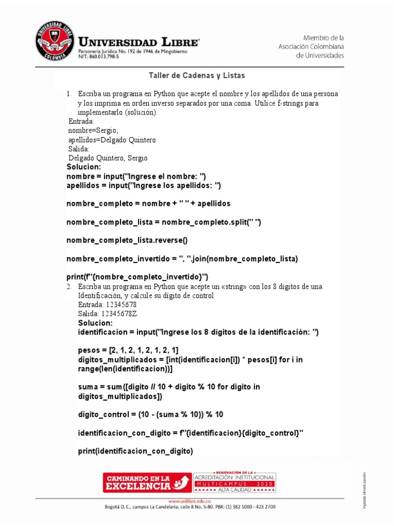 Programas Python: Cadenas y Listas | PDF | Python (lenguaje de programación) | Matriz (Matemáticas)