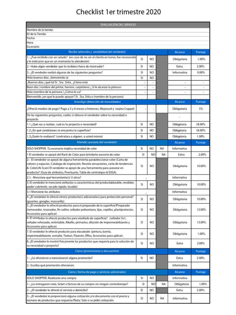 Check List Mystery Shopper | PDF | Materiales | Documentos empresariales