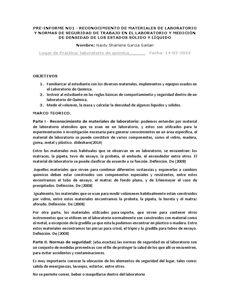Pre-Informe.. 1 | PDF | Laboratorios | Densidad