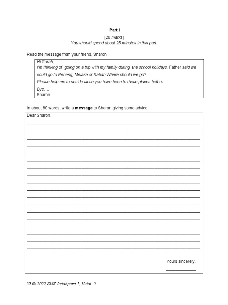 Form 3 End of Year Exam Paper 2 (Writing Paper) 2021 | PDF