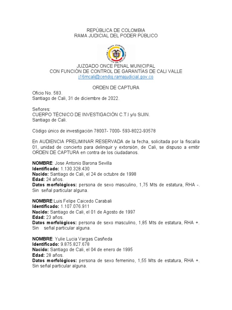 Orden de Captura | PDF | Gobierno | Justicia