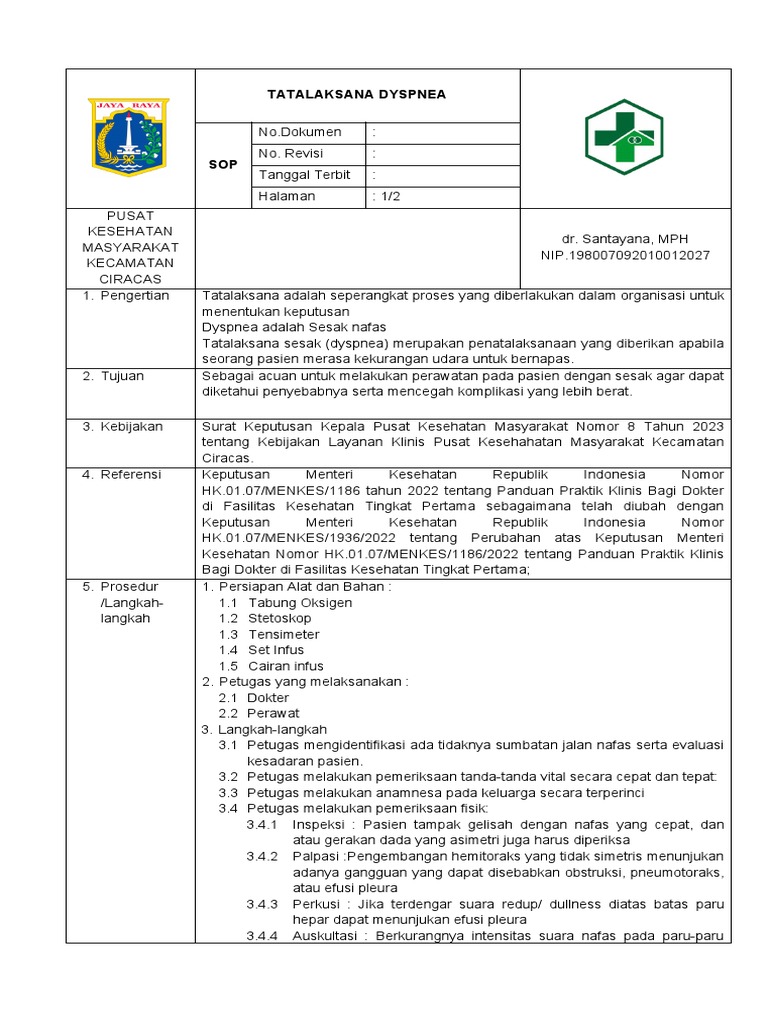 Sop Tatalaksana Dyspnea | PDF | Pengembangan Diri | Kesehatan Holistik