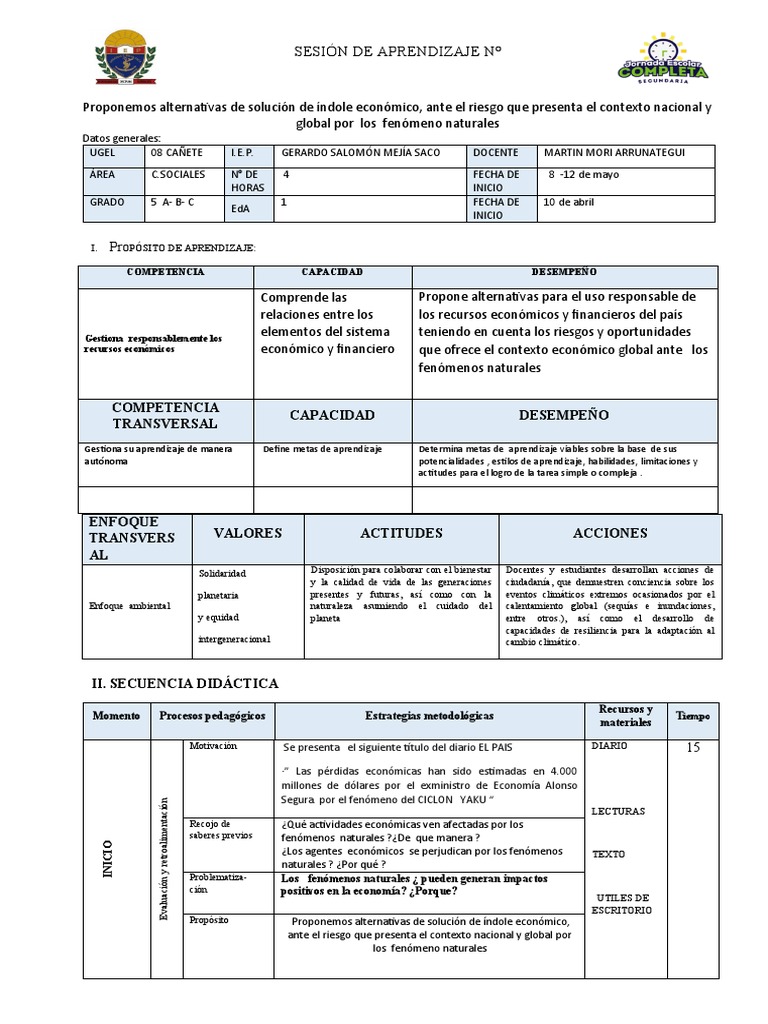 NUEVO ESQUEMA DE SESIÓN DE APRENDIZAJE Mayo Final | PDF | Aprendizaje | Evaluación